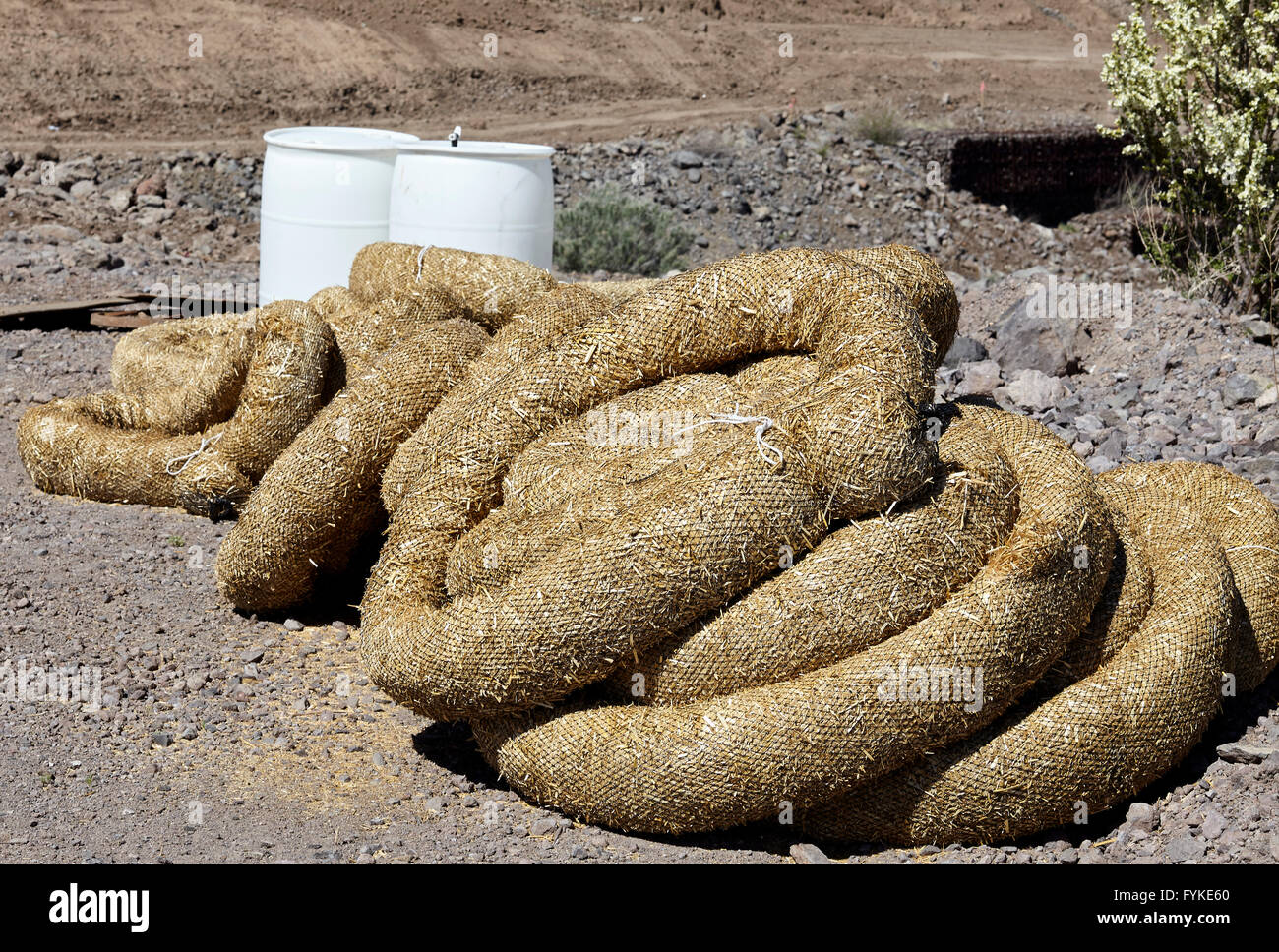 Construction erosion pollution control straw wattle tubes in coils ...