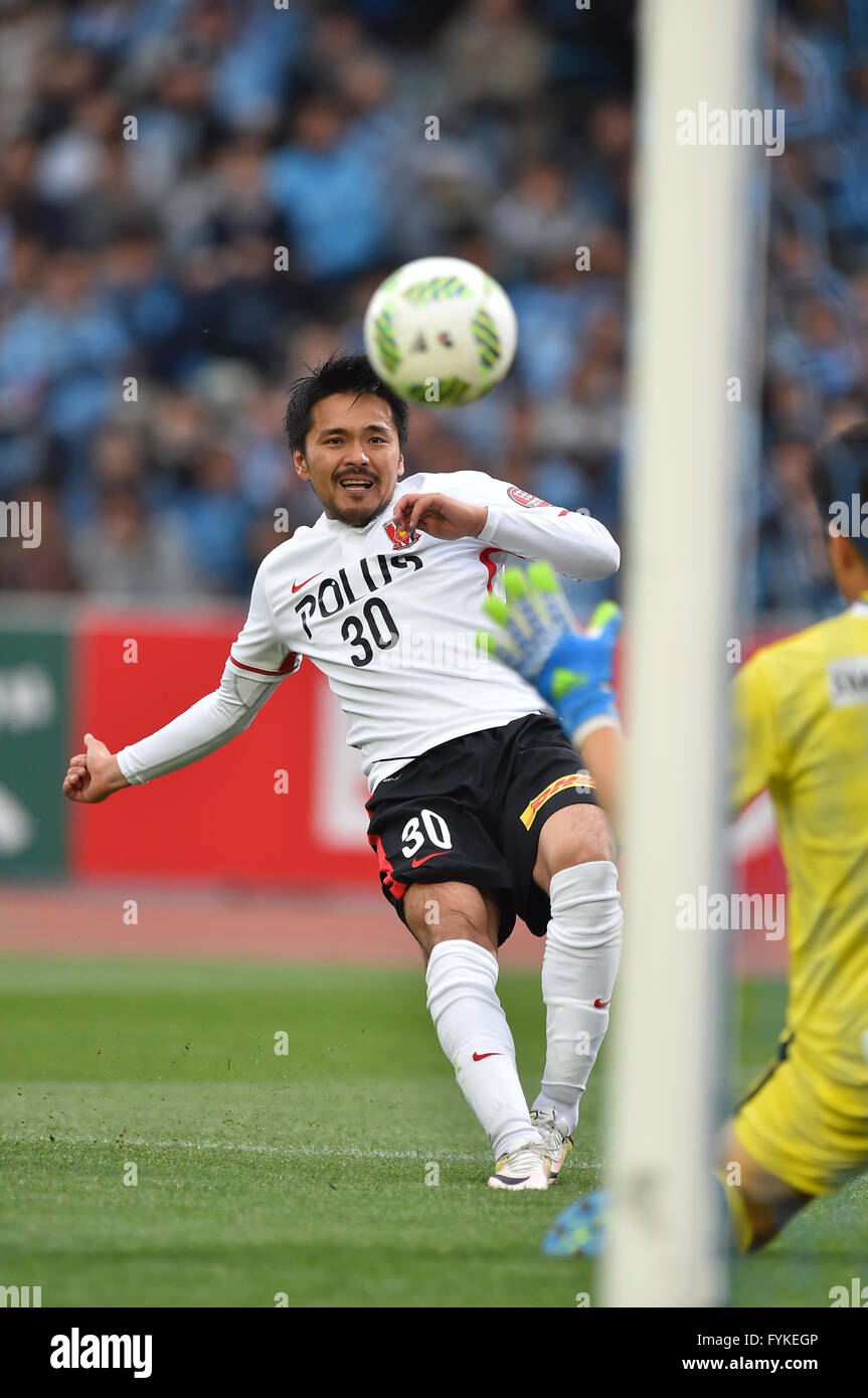 Kanagawa, Japan. 24th Apr, 2016. Shinzo Koroki (Reds) Football/Soccer ...