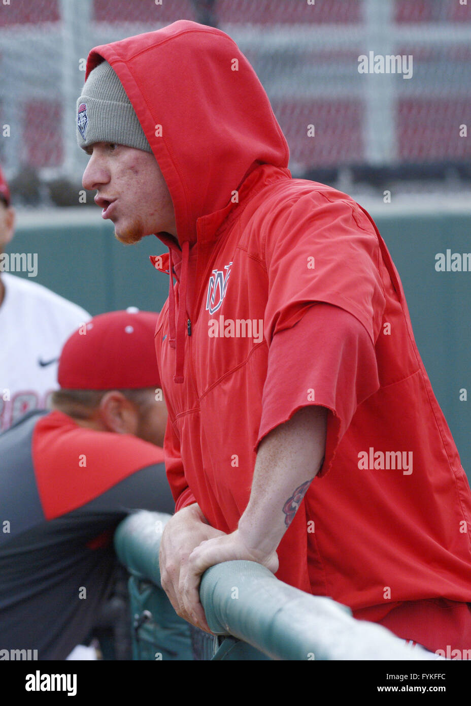 Usa. 26th Apr, 2016. SPORTS -- The Lobo's Chris DeVito at the dugout ...
