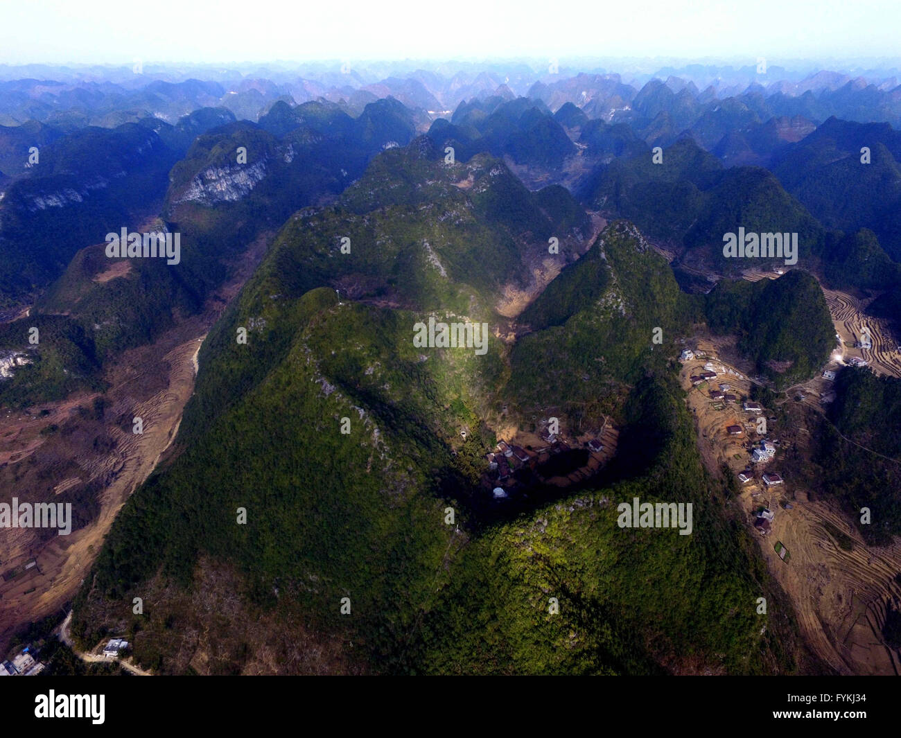 Dahua, China. 27th April, 2016. An aerial photo taken on Feb. 17, 2016 ...