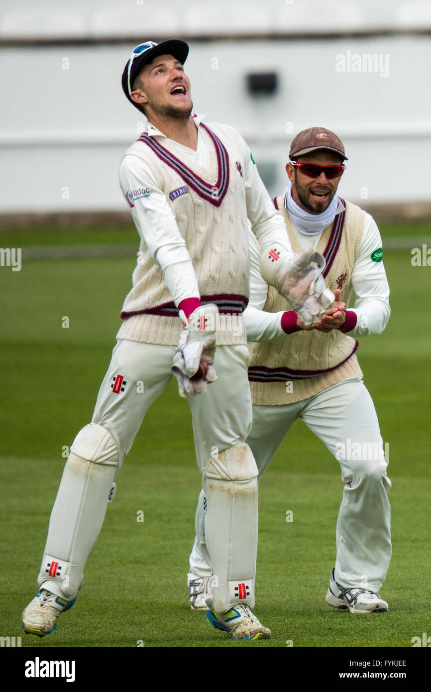 Somerset wicket keeper Ryan Davies celebrates after caughting Arun ...