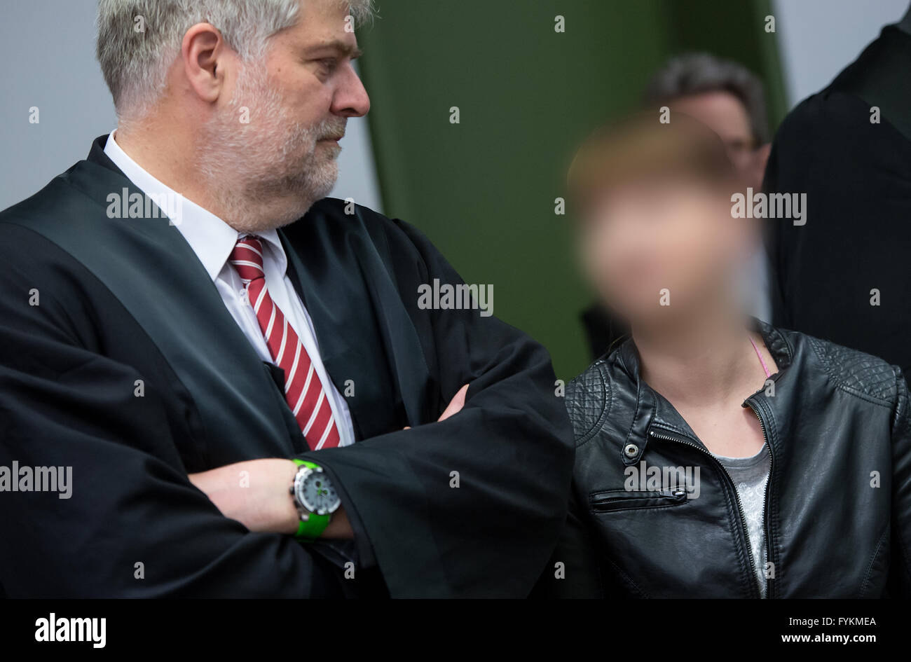 Munich, Germany. 27th Apr, 2016. Defendant Denise Vanessa G. (R), along ...