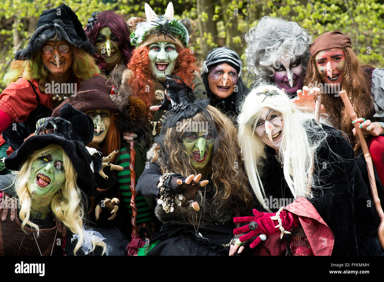 Wolfshagen, Germany. 24th Apr, 2016. Women in a witch costumes pose ...