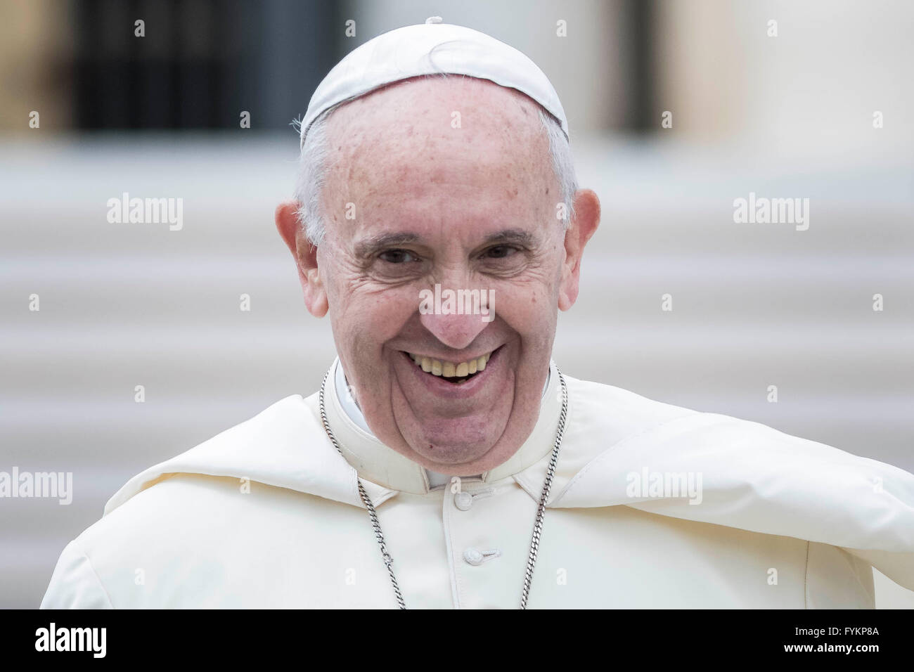 Vatican City, Vatican. 27th Apr, 2016. Pope Francis smiles as he leaves ...