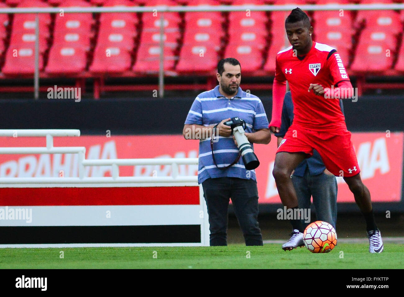 SAO PAULO, Brazil - 27/04/2015: TRAINING SPFC - Kelvin during training ...