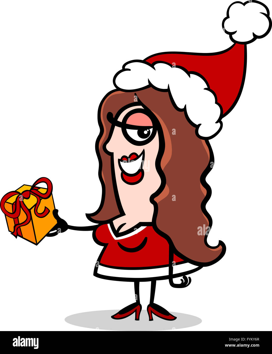 girl santa with present cartoon Stock Photo - Alamy