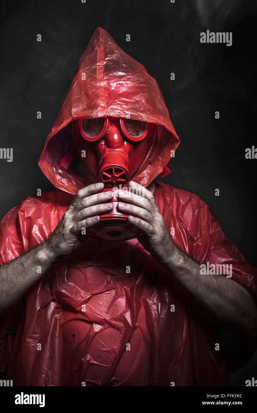 Ebola infection concept, man with red gas mask Stock Photo - Alamy