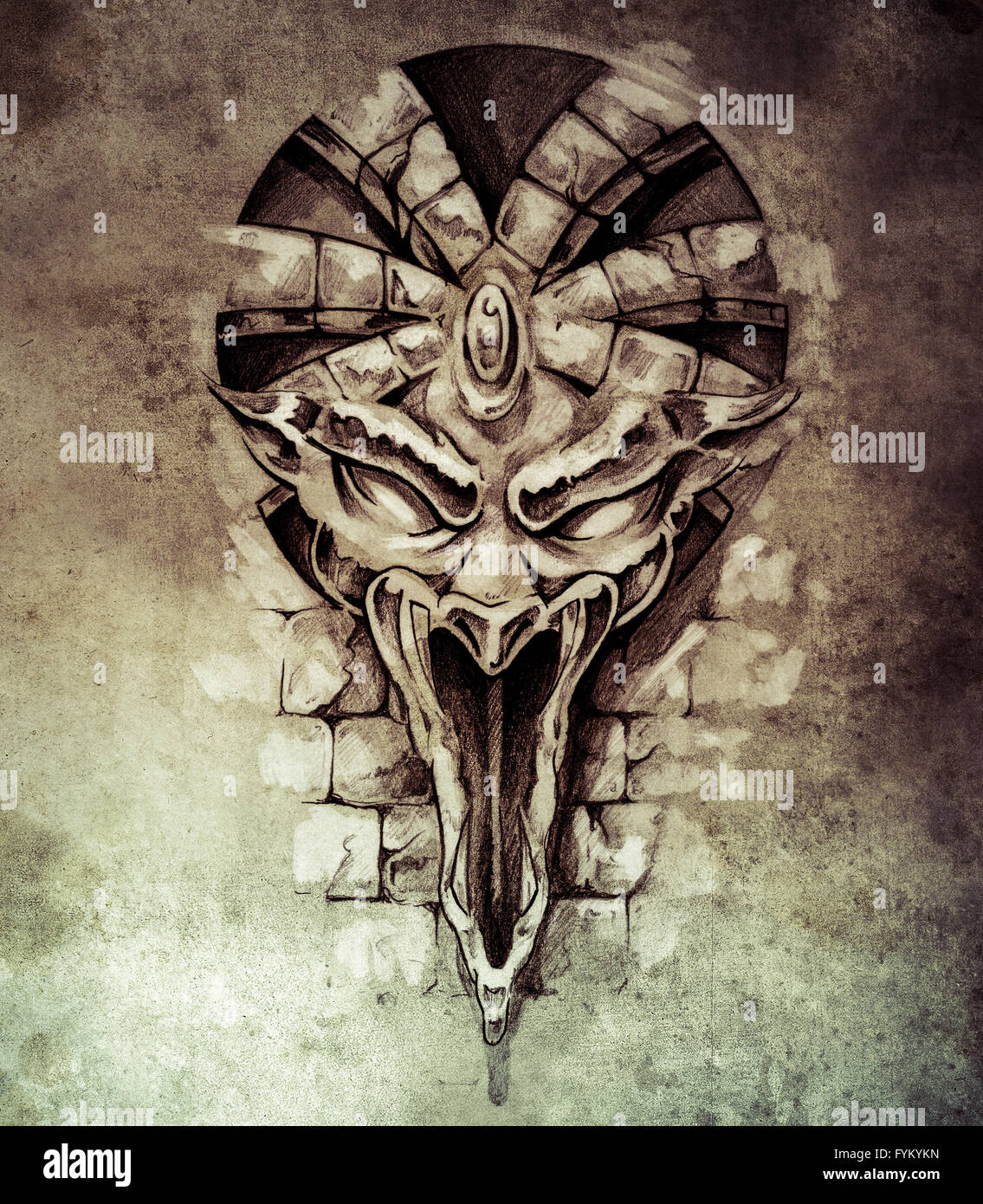 Sketch of tattoo art, rock gargoyle mask Stock Photo - Alamy