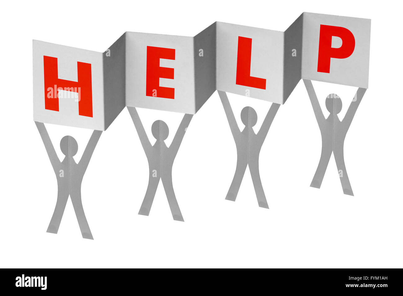 Paper Men with flag writing HELP Stock Photo - Alamy