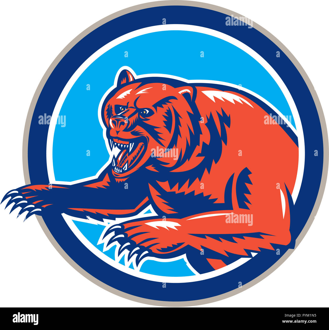 Grizzly Bear Angry Circle Retro Stock Photo - Alamy