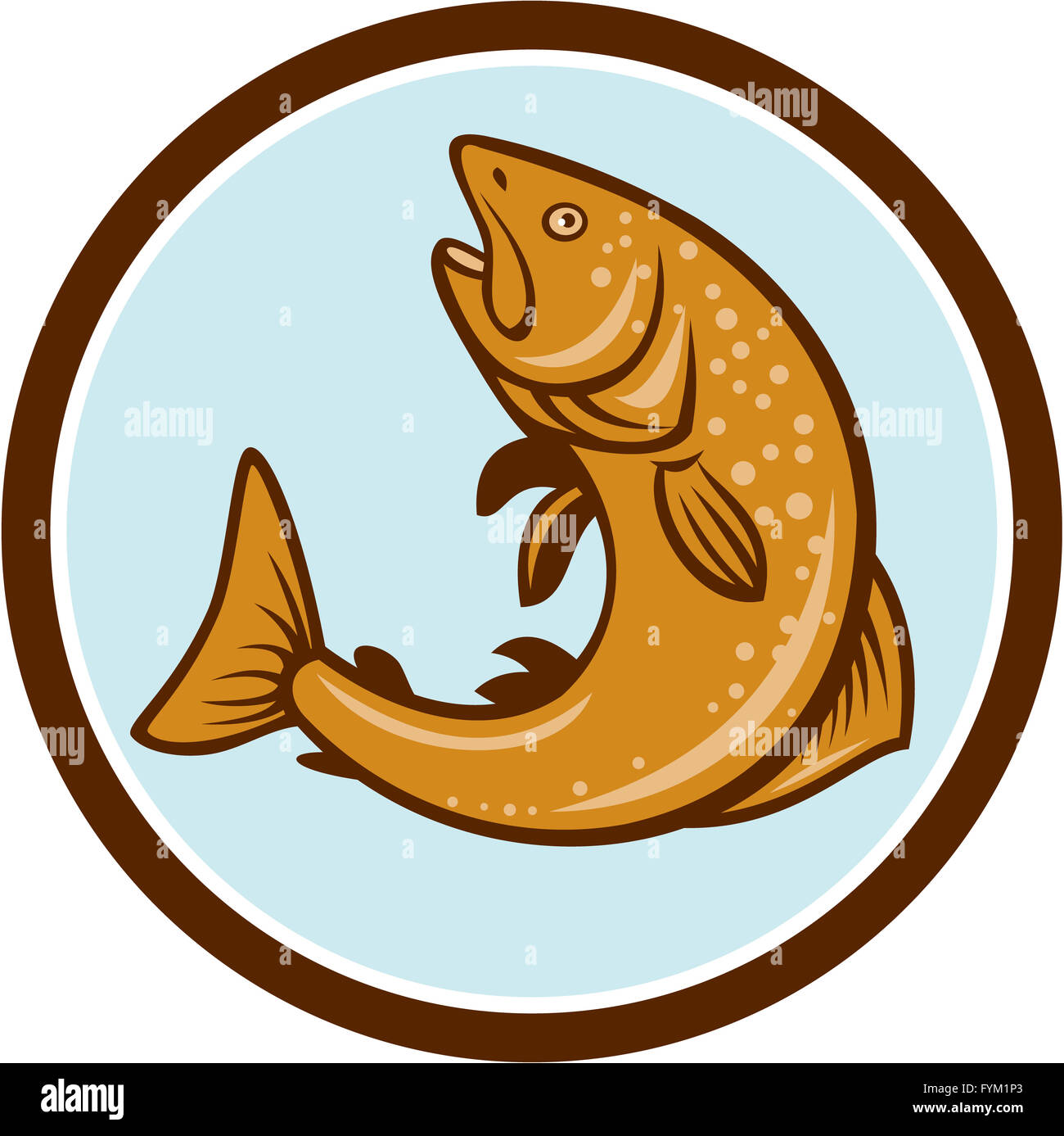 Brown Trout Jumping Circle Cartoon Stock Photo - Alamy