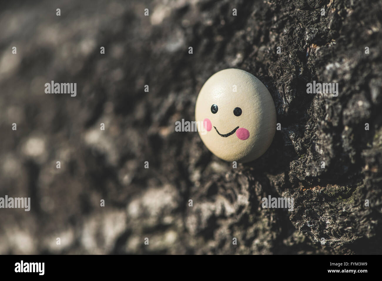Smile icon miniature on tree twig Stock Photo - Alamy