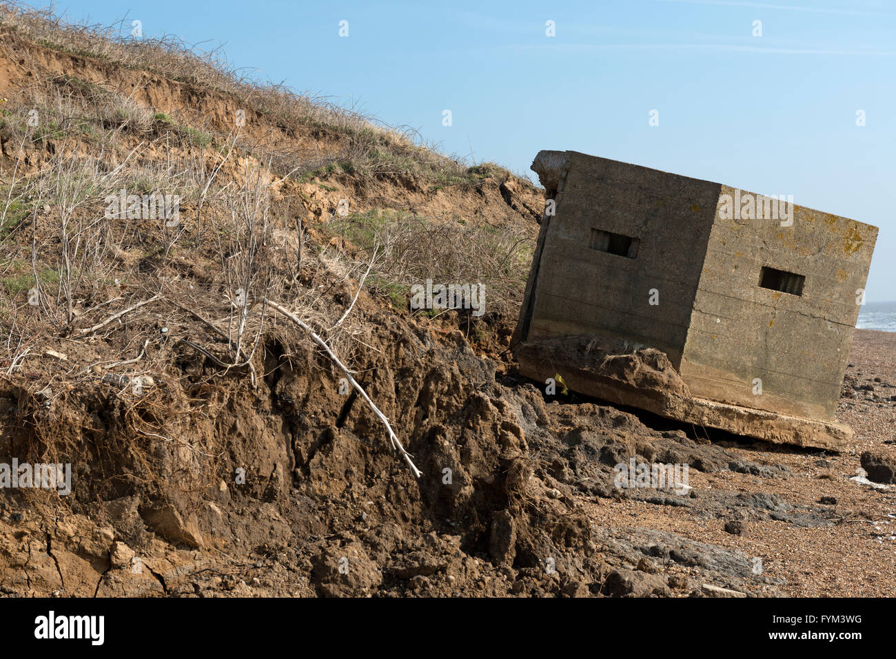World War Two pillbox which was once on the clifftop and now due to ...
