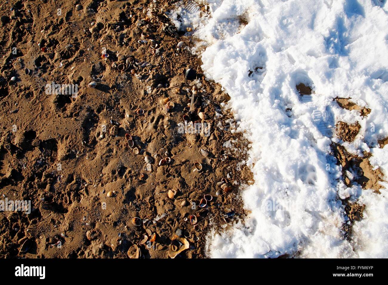 Snow on beach background Stock Photo - Alamy