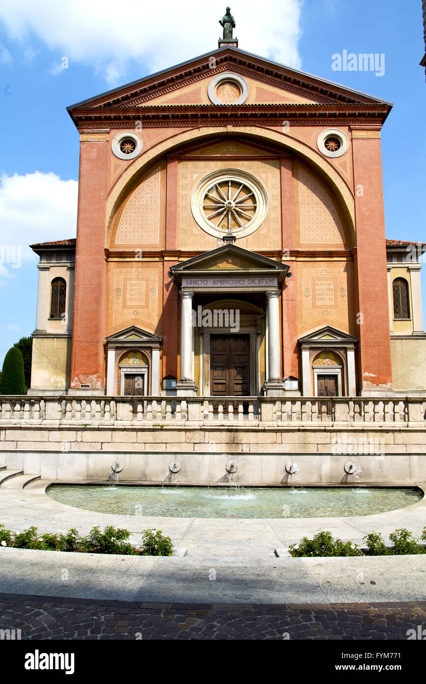 in the legnano closed brick tower sidewalk italy lombardy fountain ...