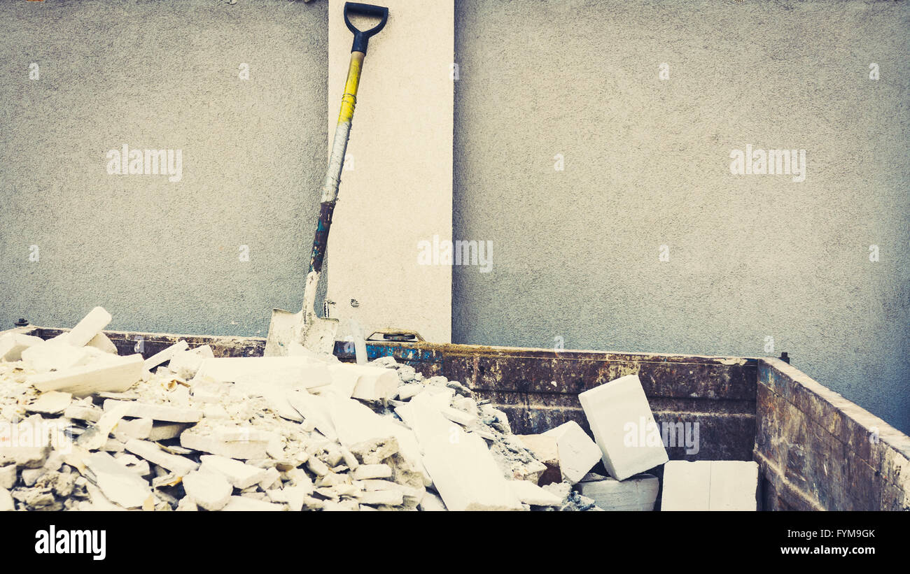 Full construction waste debris container, garbage bricks and material ...