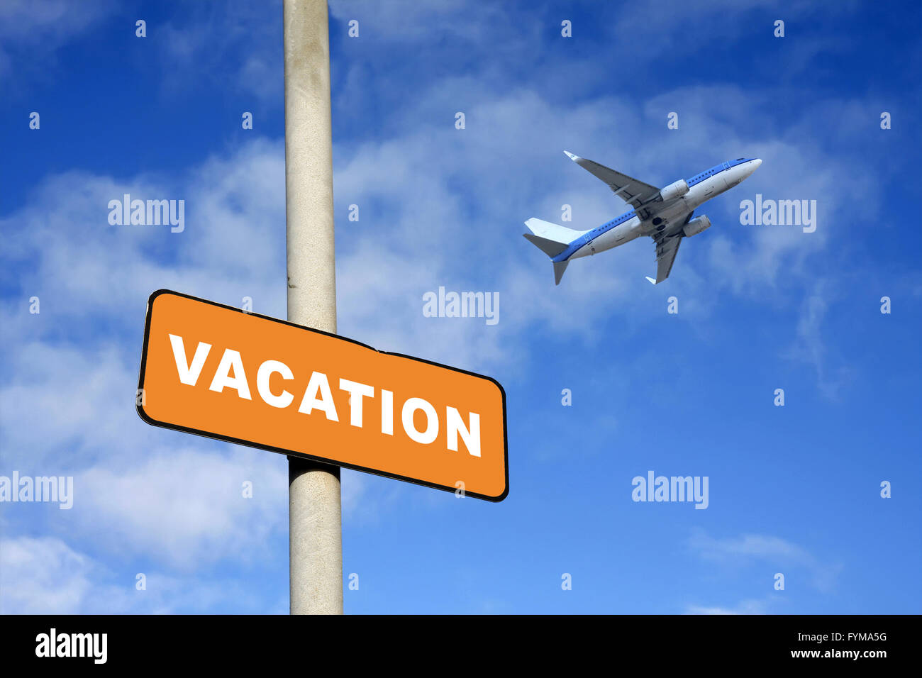 Vacation sign and plane Stock Photo - Alamy