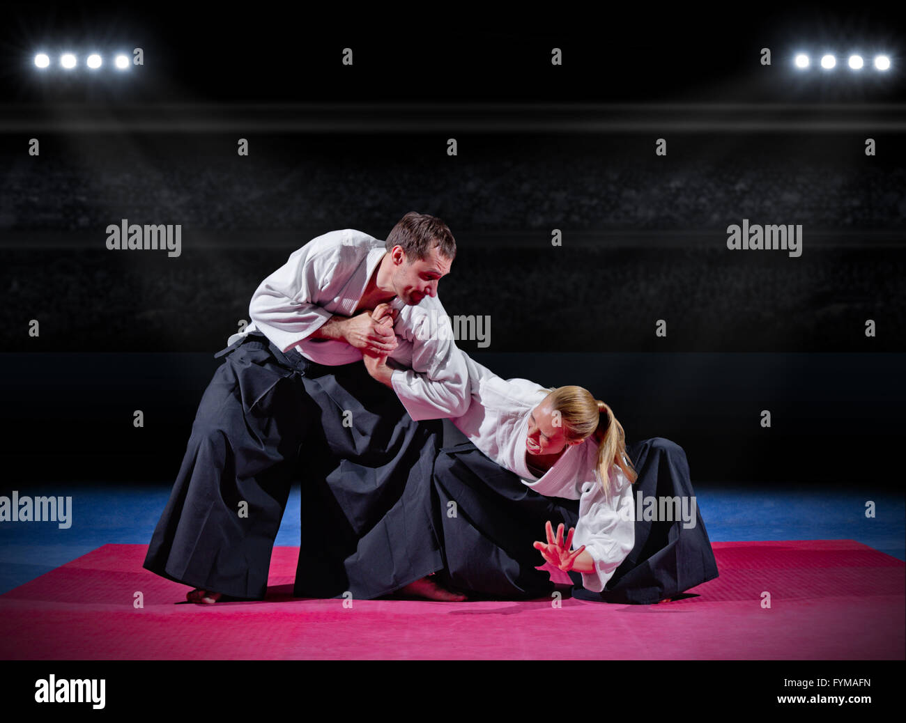 Fight between two martial arts fighters at sports hall Stock Photo - Alamy