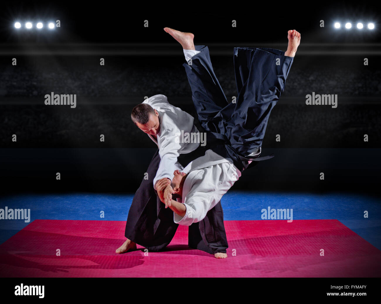 Fight between two martial arts fighters at sports hall Stock Photo - Alamy