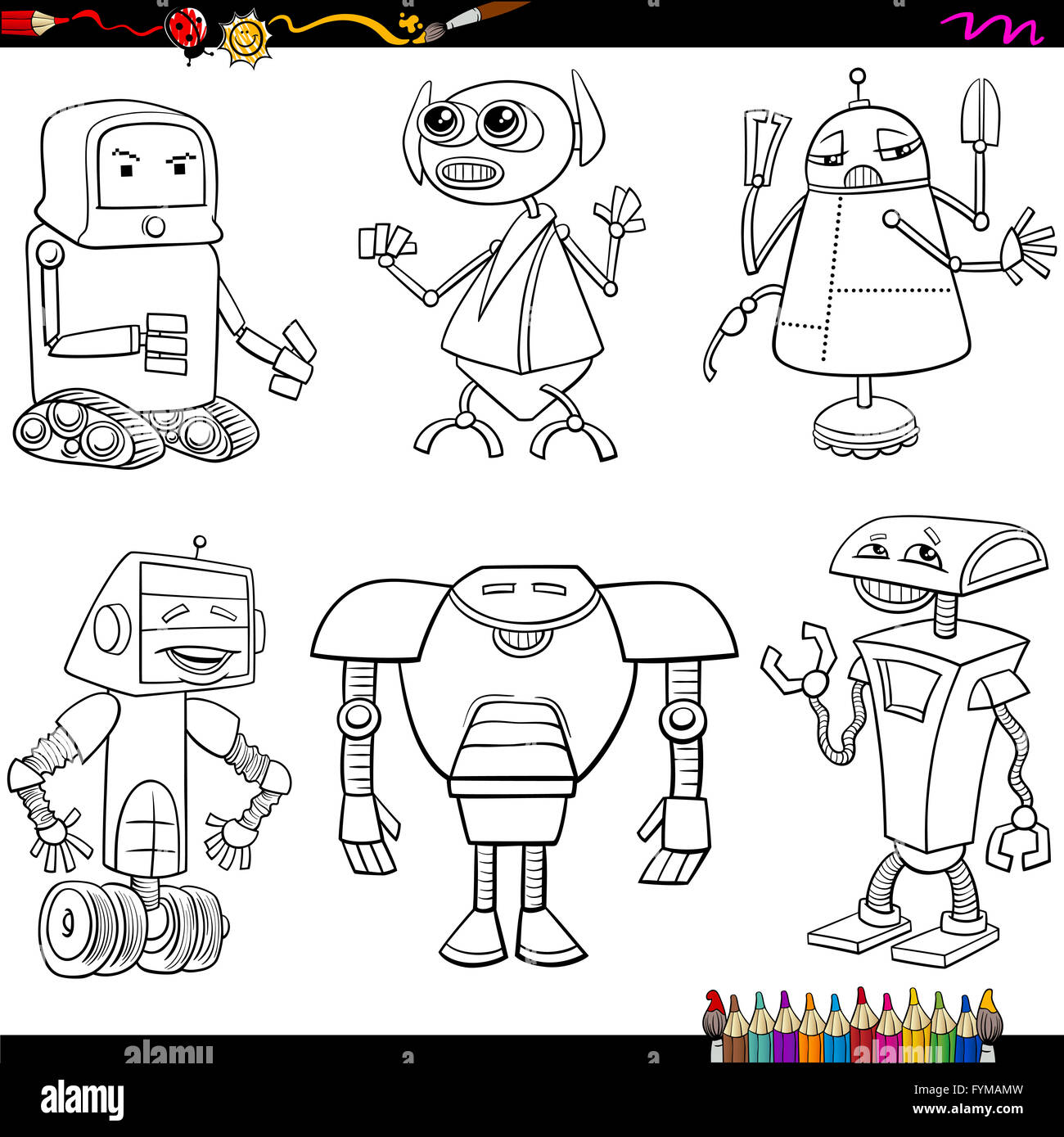 fantasy robots cartoons coloring page Stock Photo - Alamy