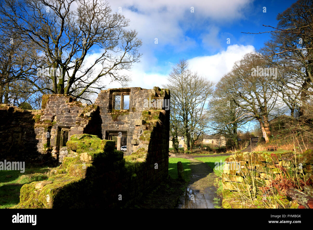 Wycoller Hall, near Colne, Lancashire. A ruined C16 mansion Stock Photo ...