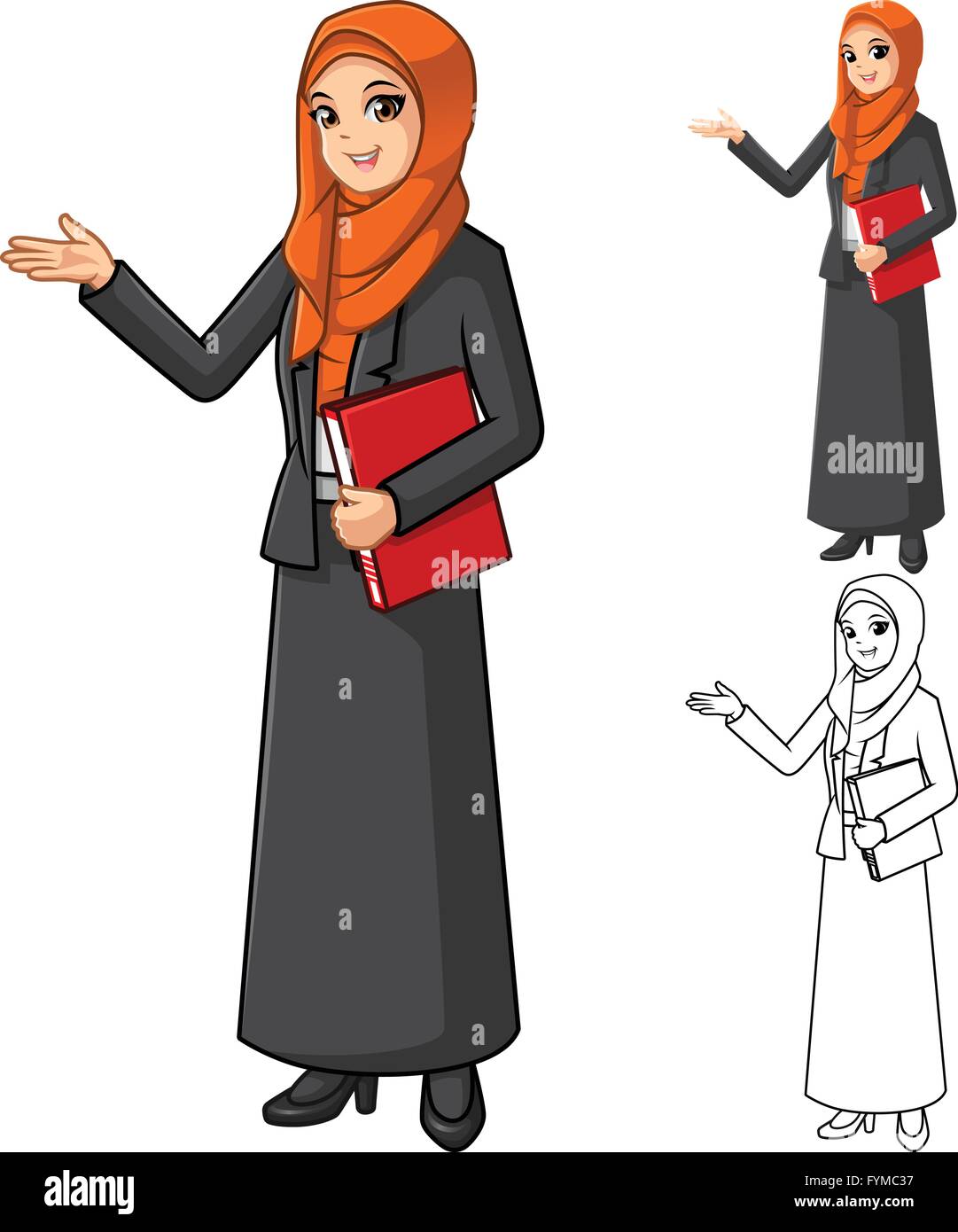 Muslim Businesswoman Wearing Orange Veil or Scarf with Welcoming Hands ...