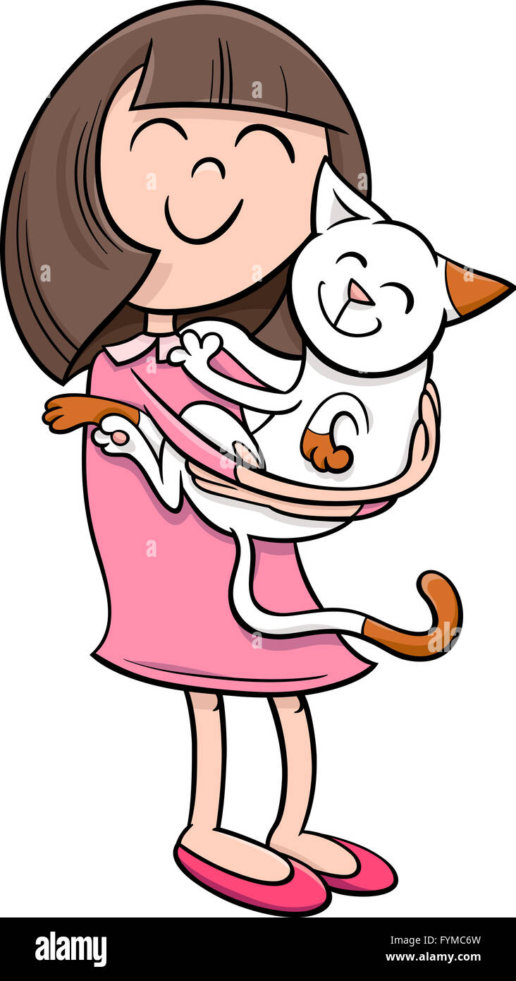 girl with kitten cartoon Stock Photo - Alamy