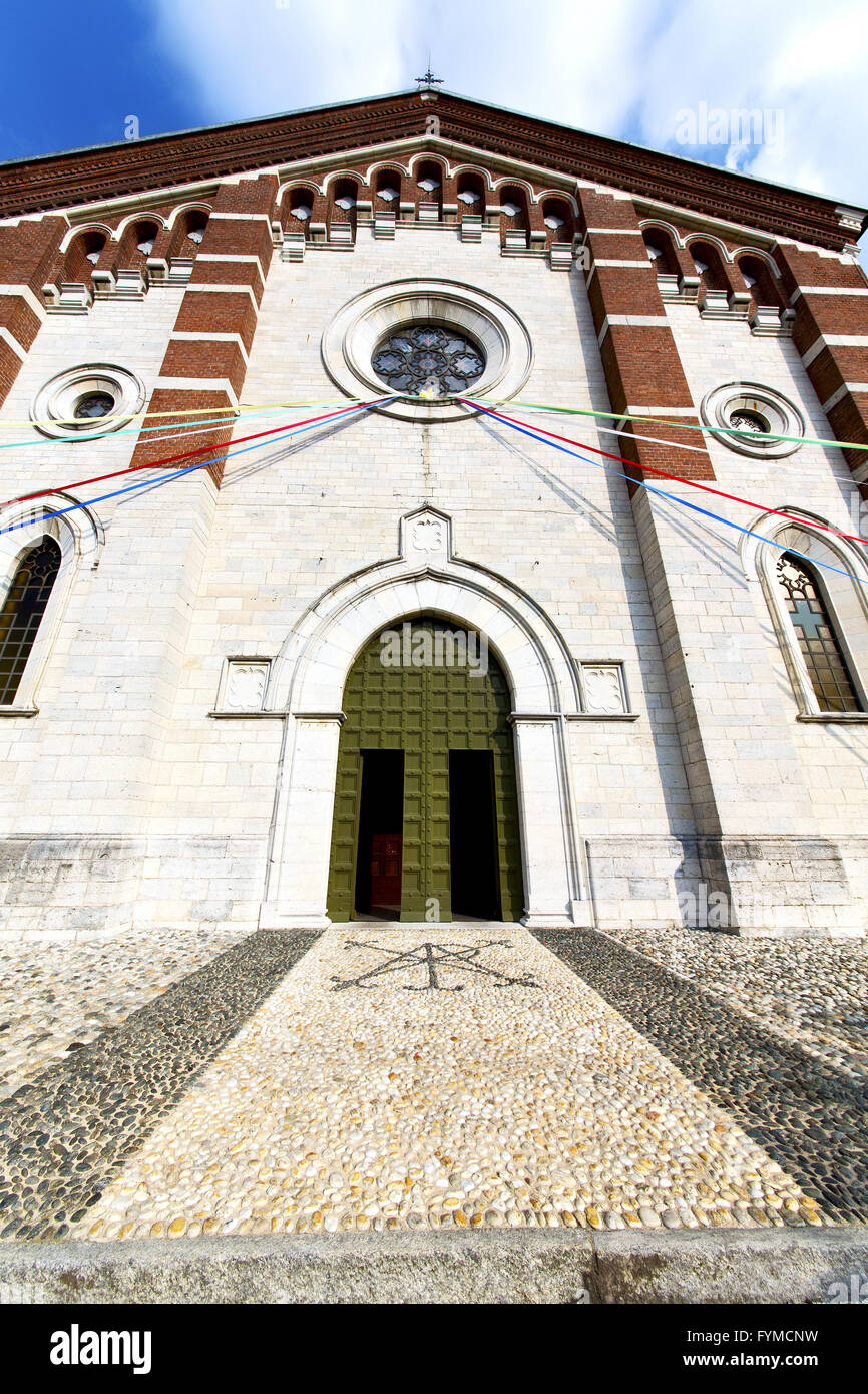 church in the varano borghi old brick tower sidewalk italy lombardy ...