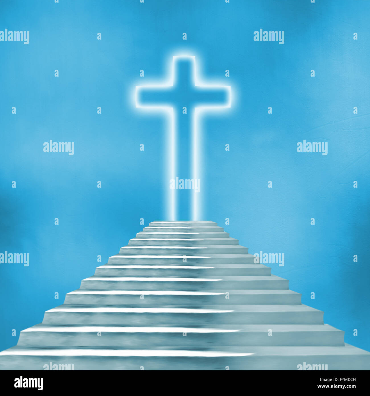 Glowing holy cross and staircase leading to heaven or hell Stock Photo ...