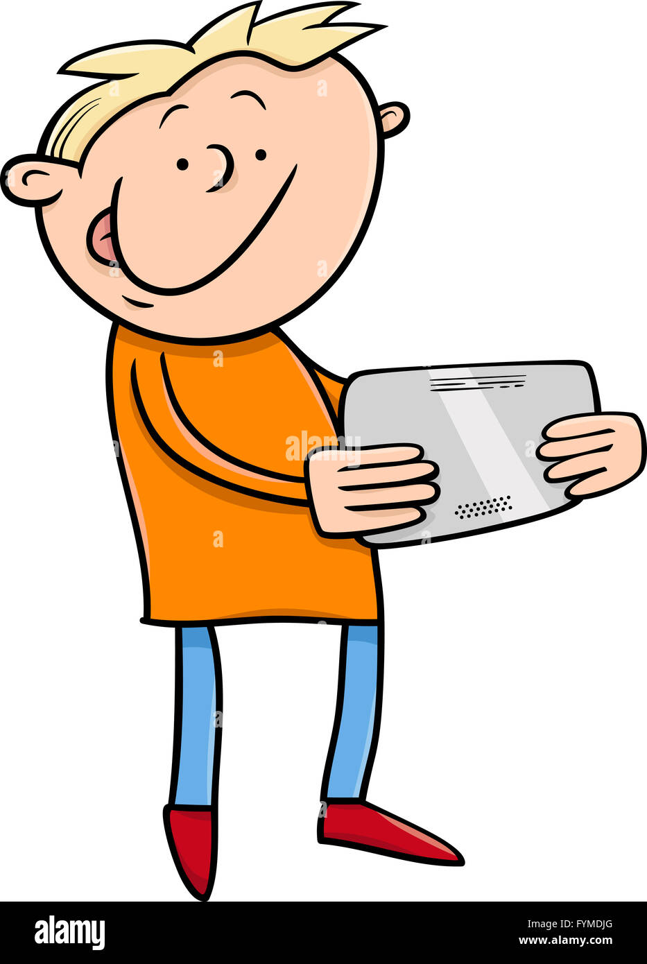 boy with tablet cartoon illustration Stock Photo - Alamy