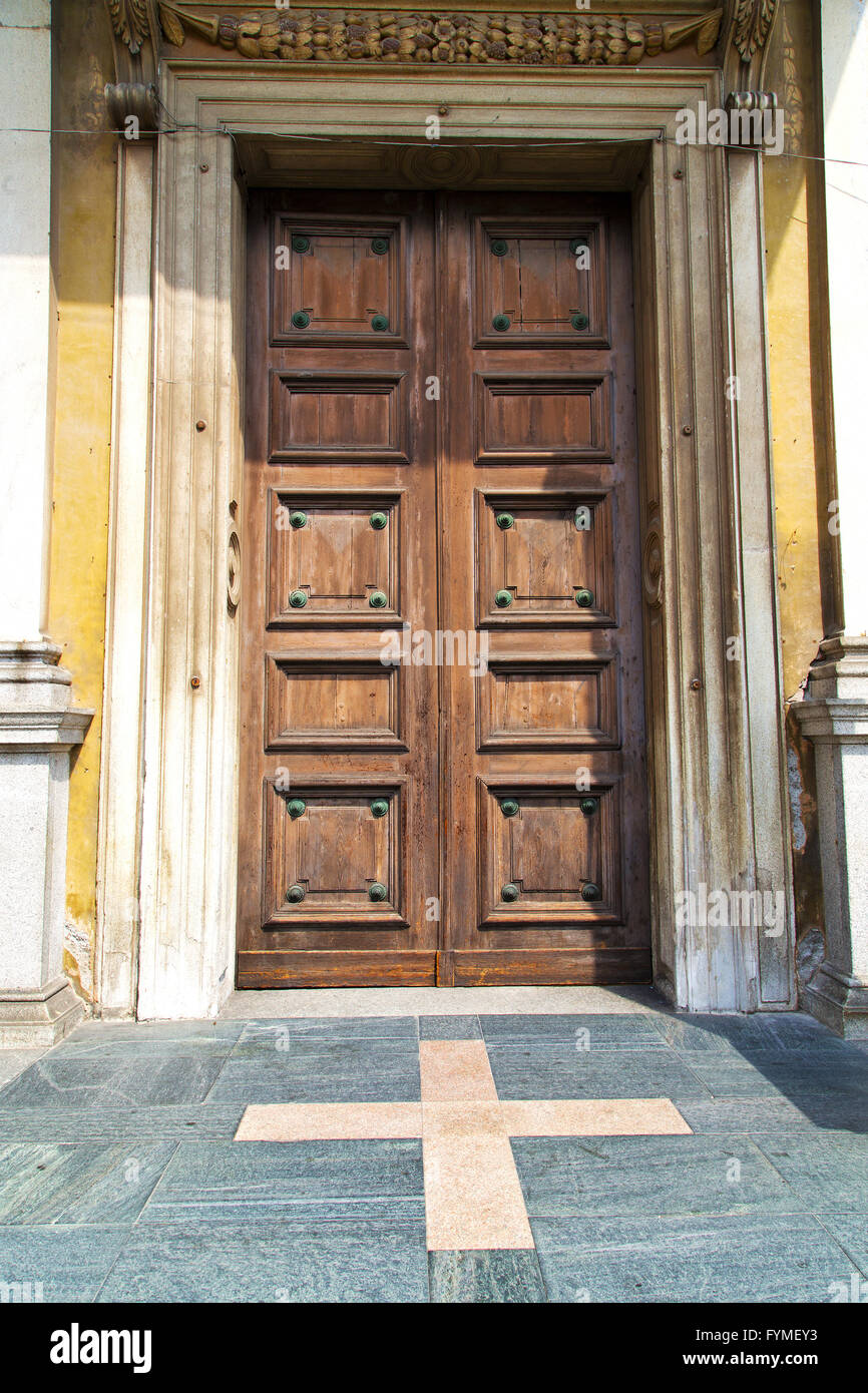door in italy the milano old church closed brick pavement Stock Photo ...
