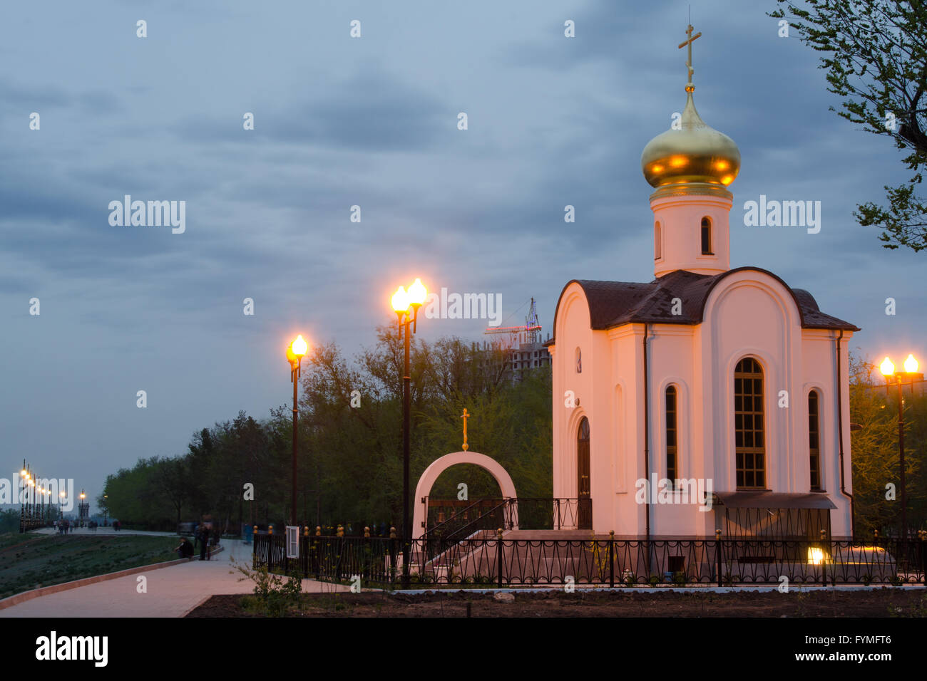 Evening view of a small church Stock Photo - Alamy