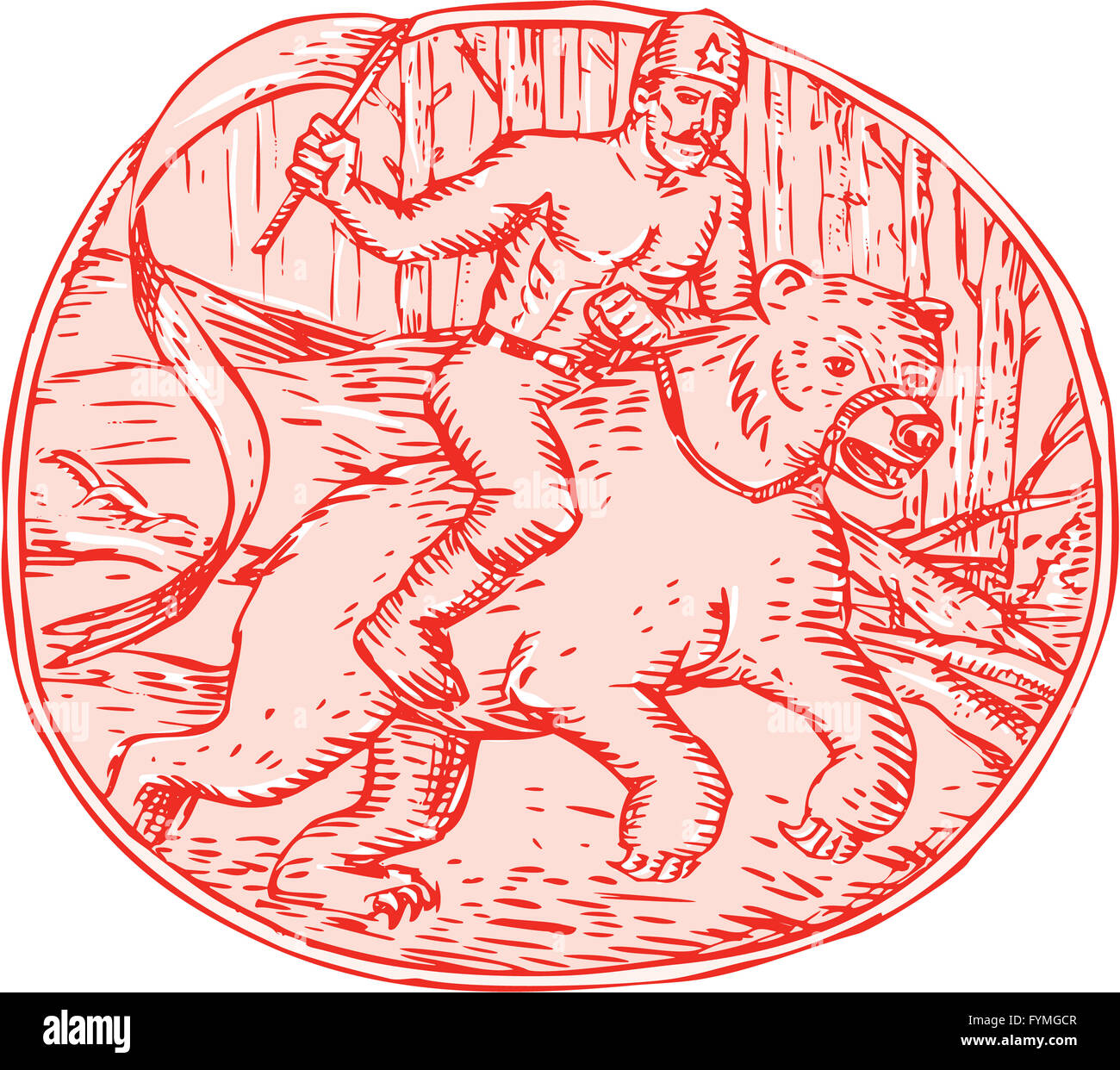 Russian Soldier Riding Bear Etching Stock Photo - Alamy