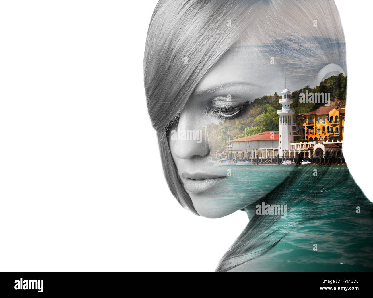 Double exposure portrait of beautiful woman Stock Photo - Alamy