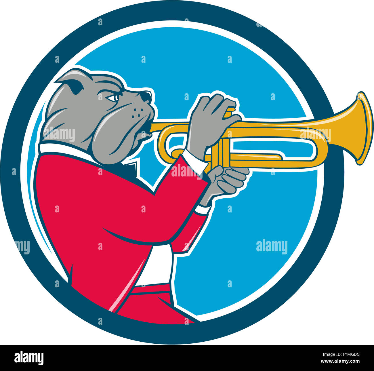 Bulldog Blowing Trumpet Side Circle Cartoon Stock Photo - Alamy