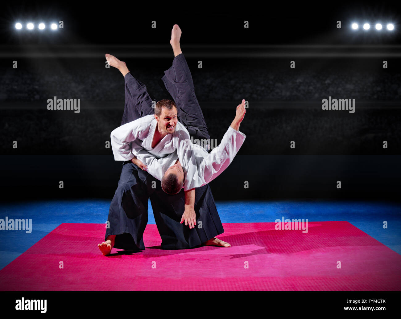 Fight between two martial arts fighters at sports hall Stock Photo - Alamy