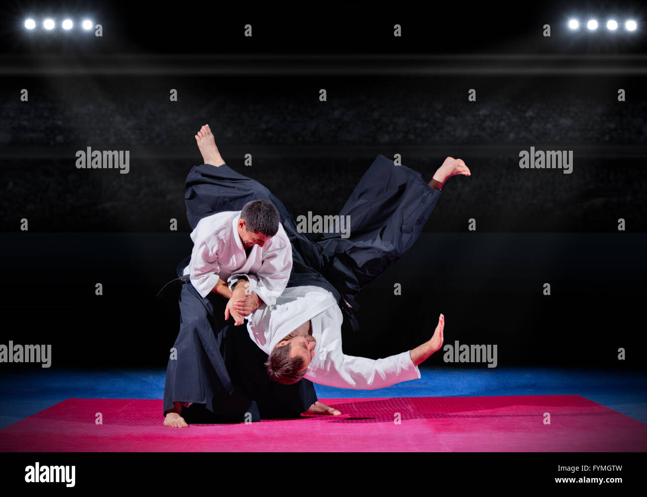 Fight between two martial arts fighters at sports hall Stock Photo - Alamy