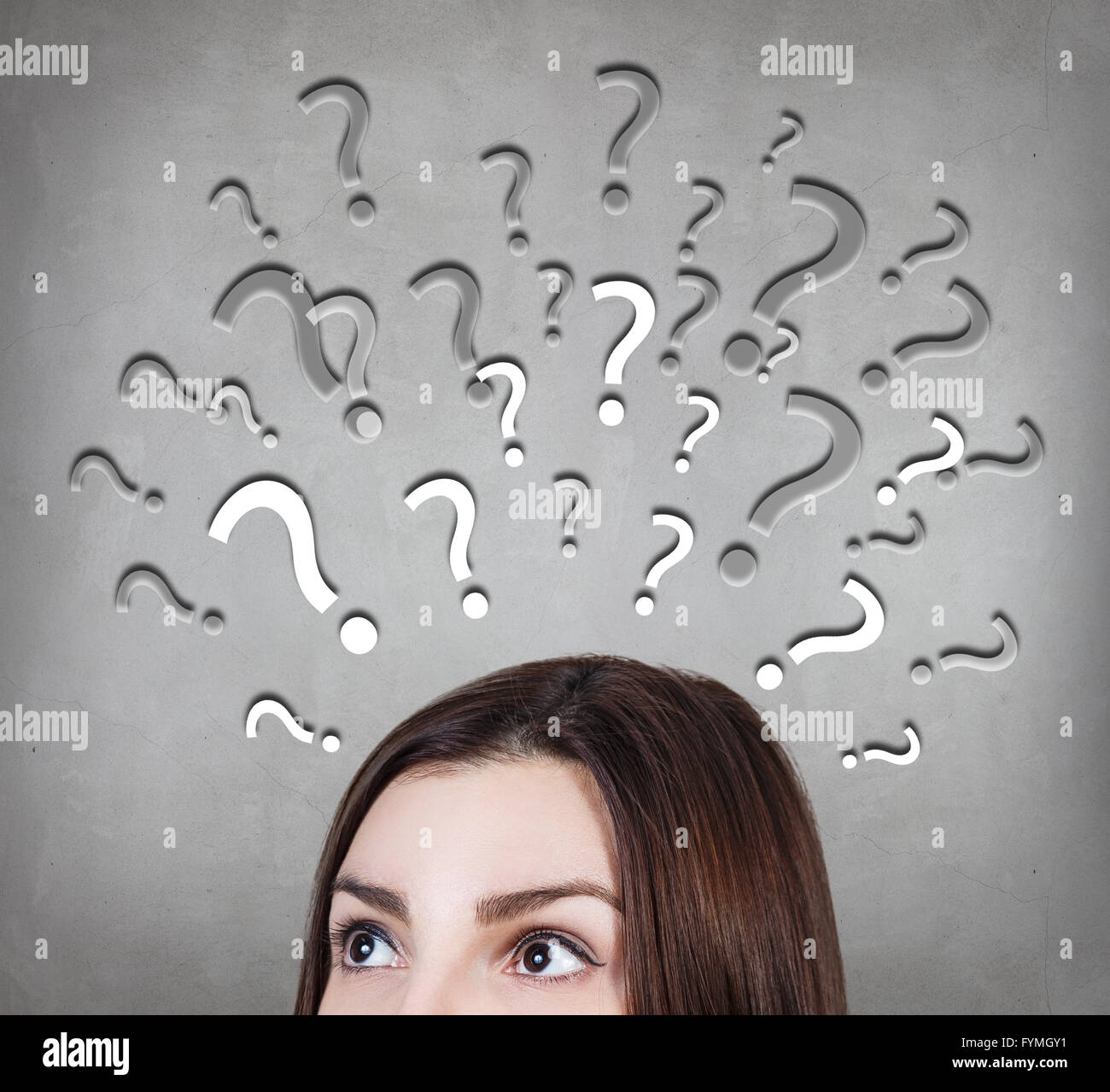 Woman has too many questions Stock Photo - Alamy