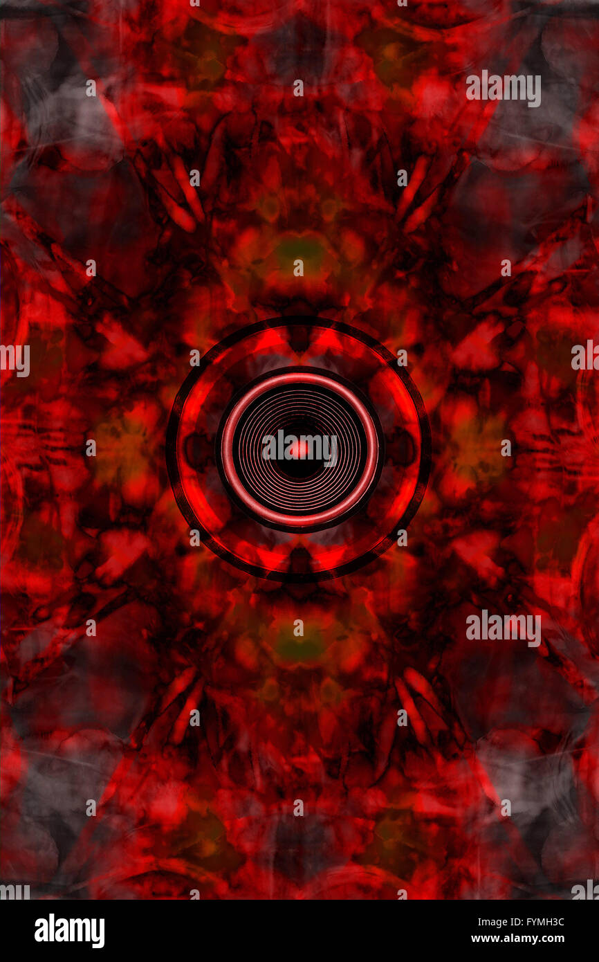 Audio speaker on a red background Stock Photo - Alamy