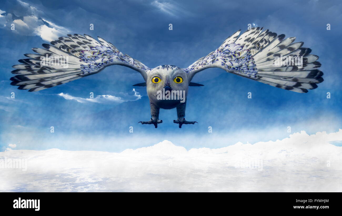 White owl diving - 3D render Stock Photo - Alamy