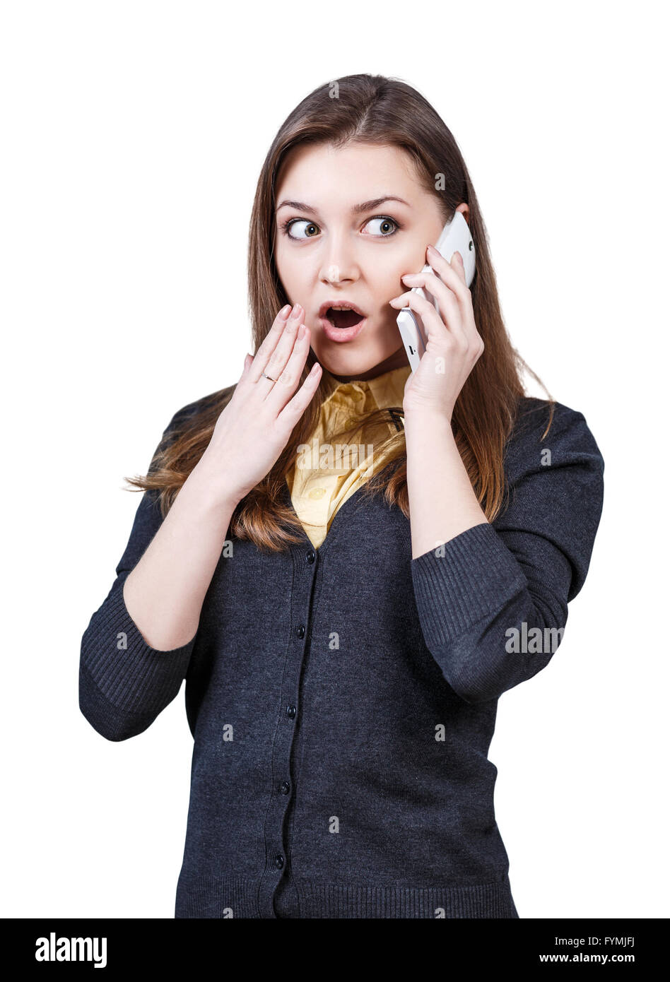 Surprised woman speaks on the phone Stock Photo - Alamy