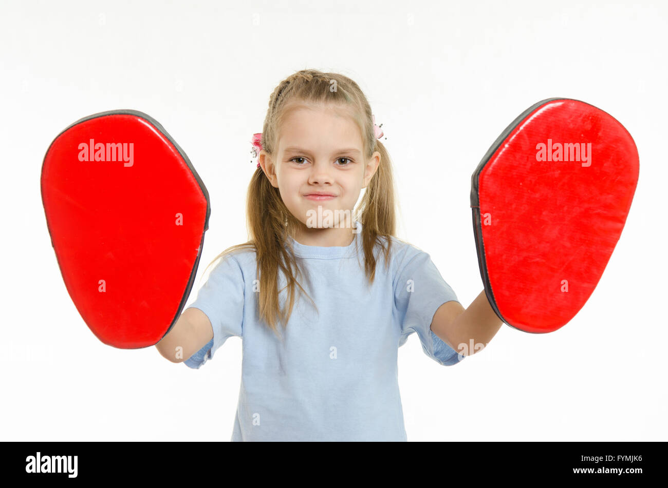 The girl put on hand paws boxing Stock Photo - Alamy