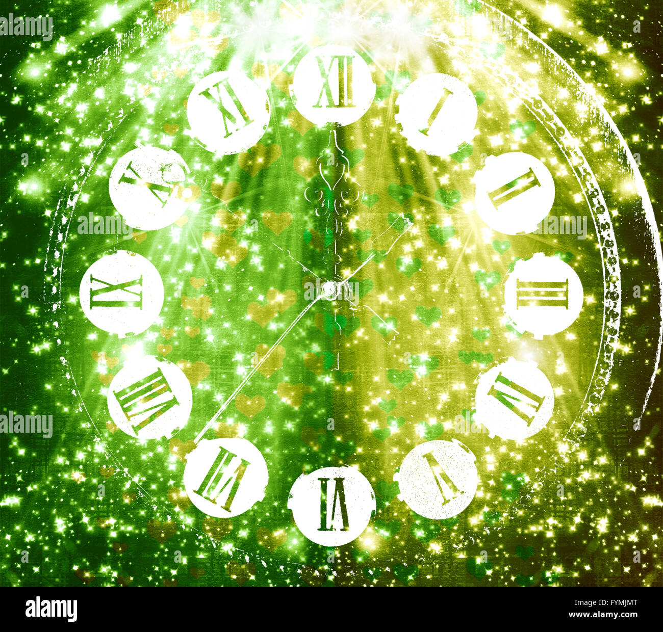 Antique clock face on abstract multicolored background with blur bokeh ...
