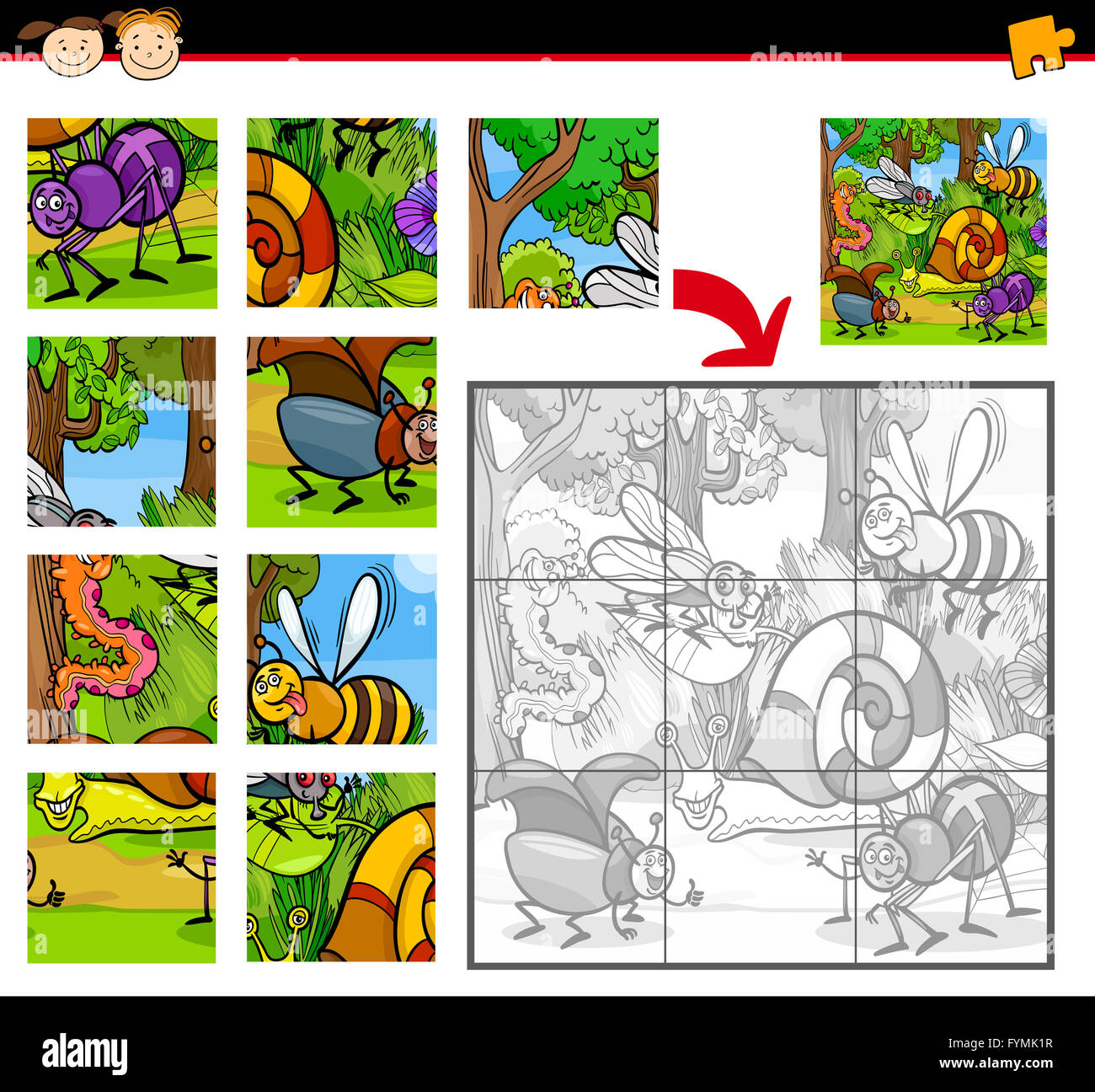 cartoon insects jigsaw puzzle game Stock Photo - Alamy