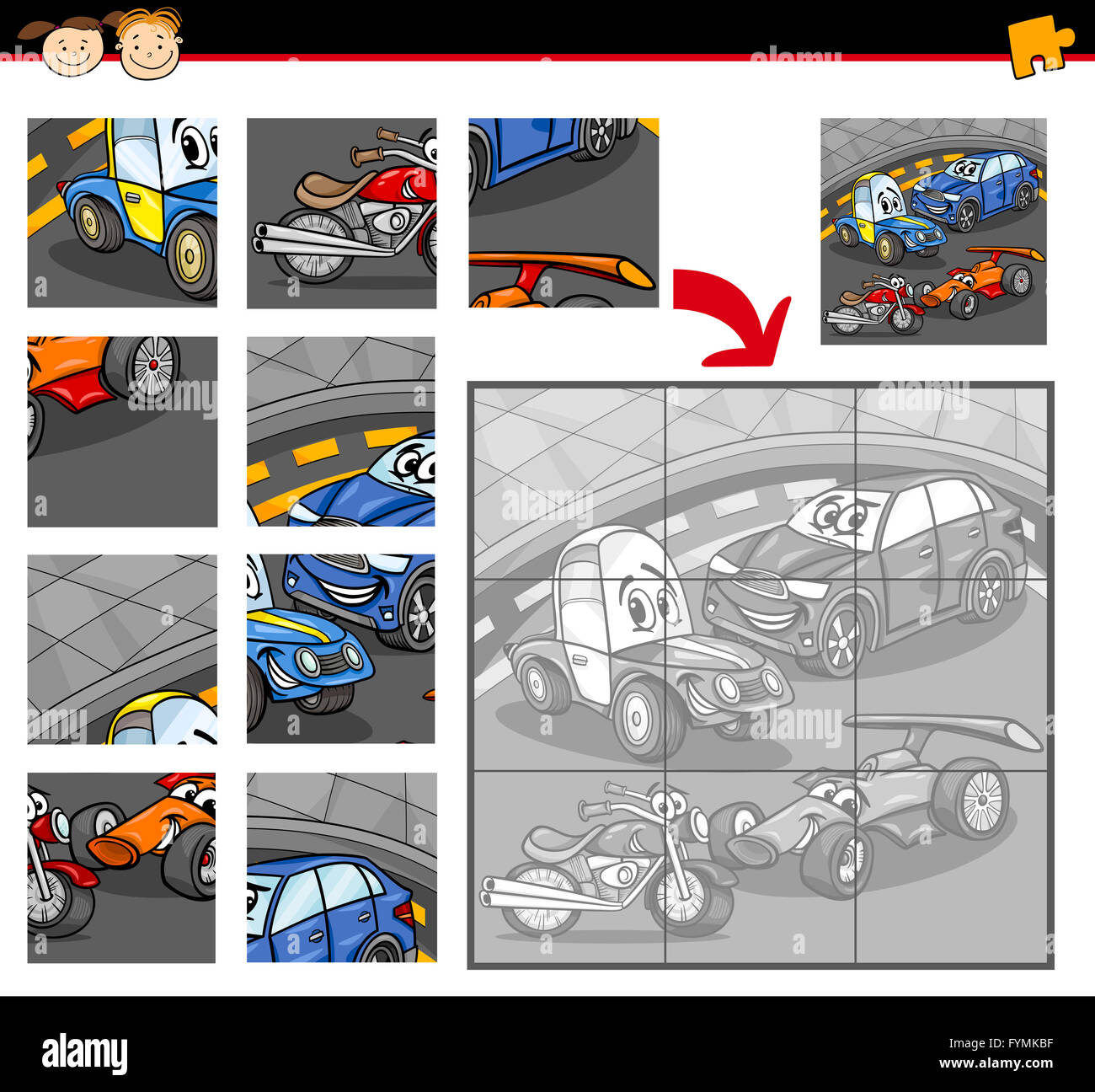 cars cartoon jigsaw puzzle game Stock Photo - Alamy