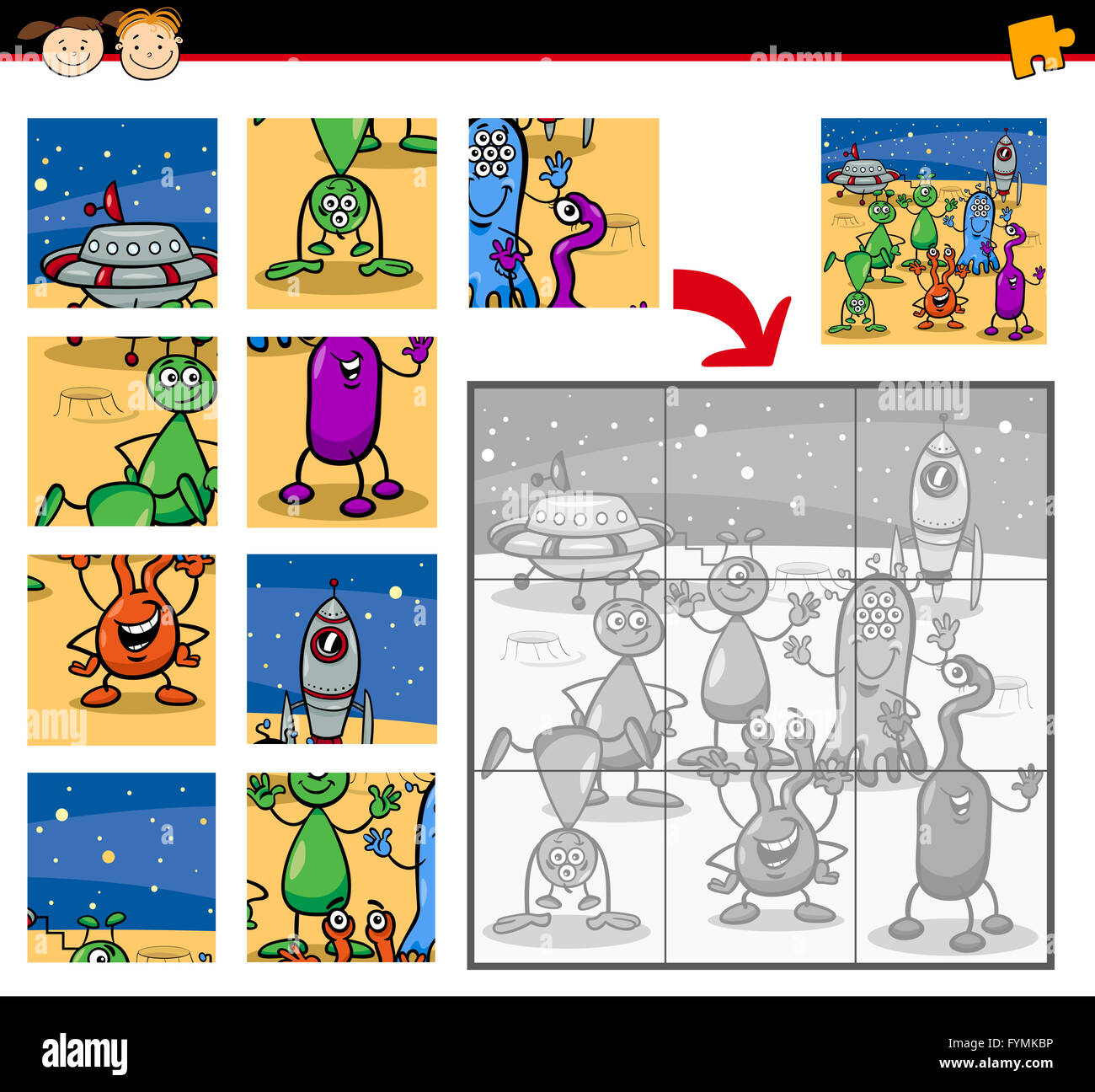 cartoon aliens jigsaw puzzle game Stock Photo - Alamy