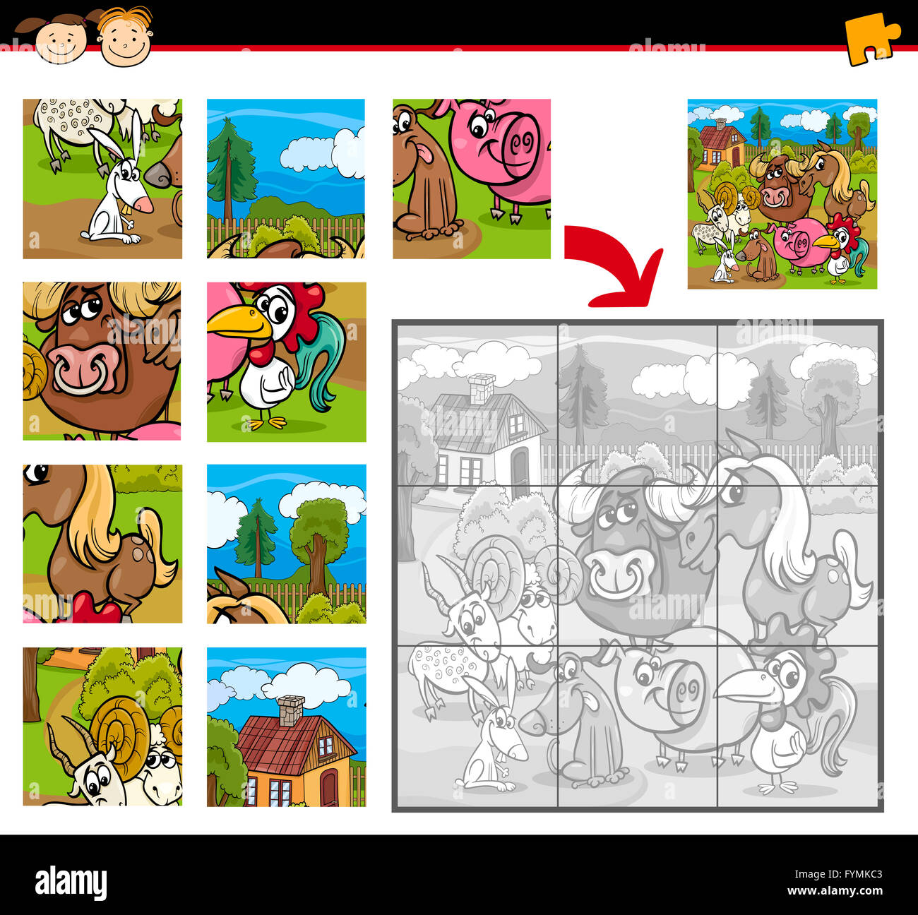 farm animals jigsaw puzzle game Stock Photo - Alamy