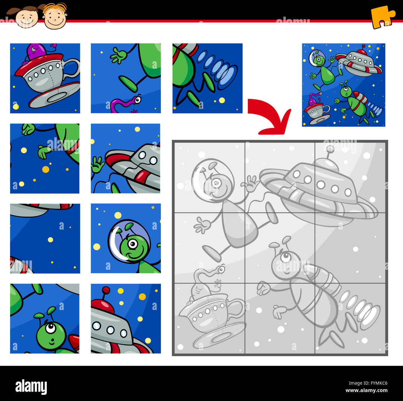 ufo aliens jigsaw puzzle game Stock Photo - Alamy