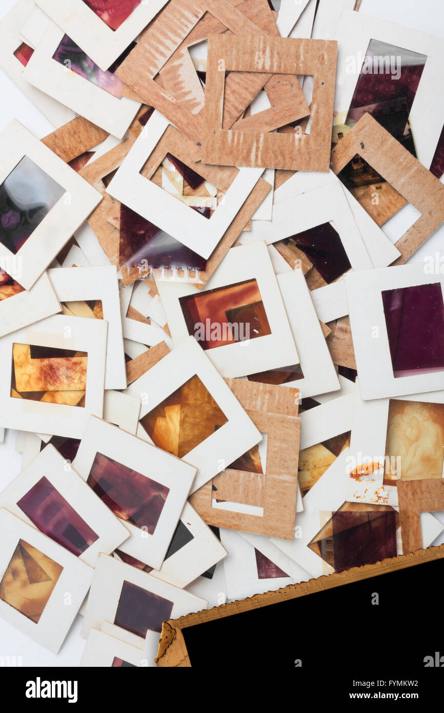 Set of old slides, photos and film on the table Stock Photo - Alamy