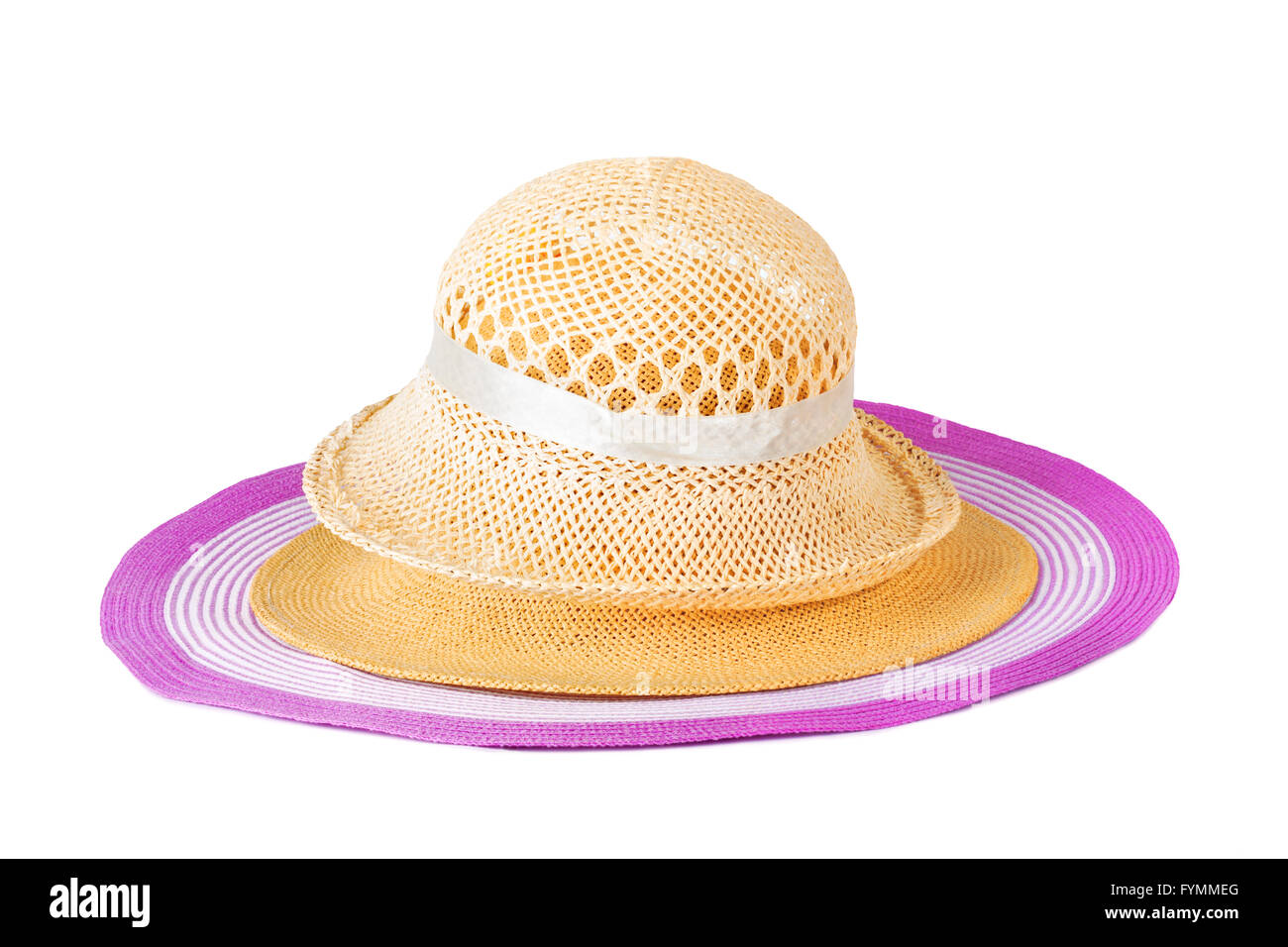 Set summer straw hats isolated Stock Photo - Alamy